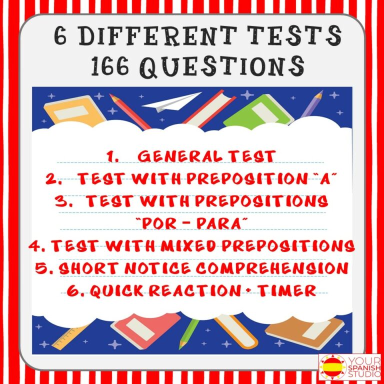 SPANISH TESTS 6 QUIZZES LAST EXAM REVISION NO PREP TESTS DE ESPAÑOL ...