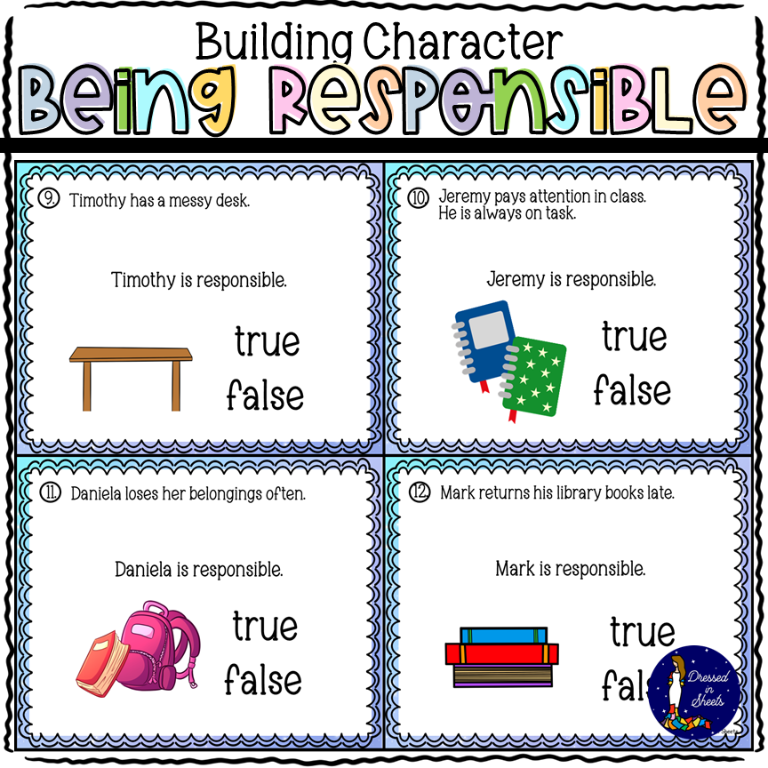 Building Character: Being Responsible Task Cards | Made By Teachers