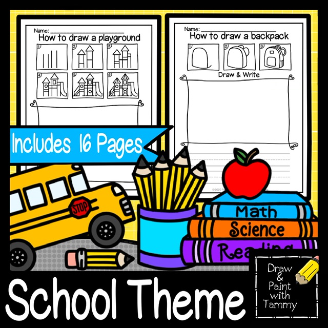 Directed drawings school theme how to draw and write pages for back to ...