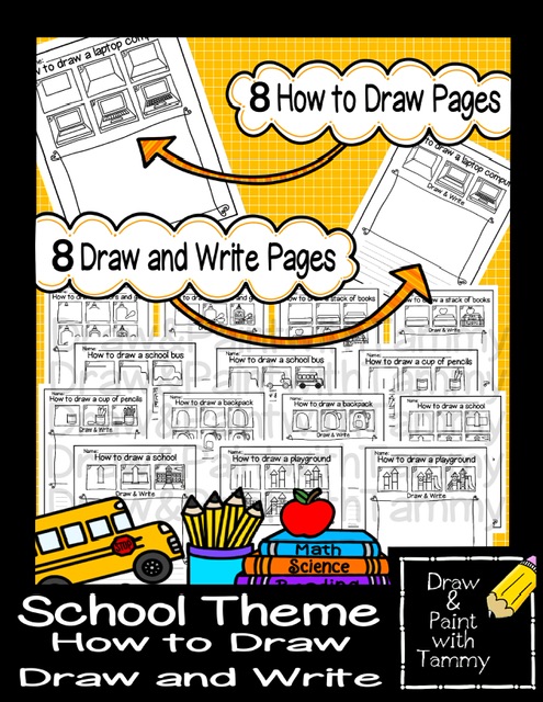 Directed drawings school theme how to draw and write pages for back to ...