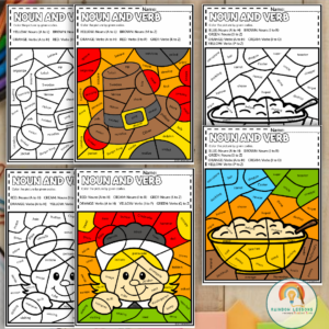 Noun and Verbs Worksheets | Thanksgiving Color By Code | Thanksgiving ...
