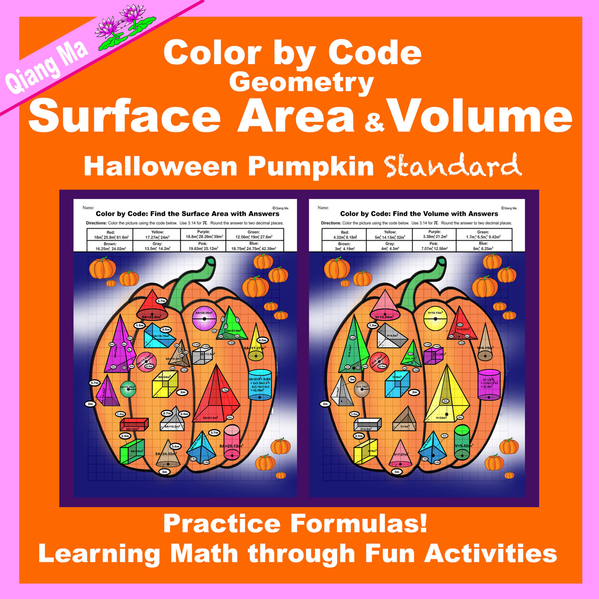 Halloween Color by Code: Surface Area and Volume Standard: Pumpkin ...
