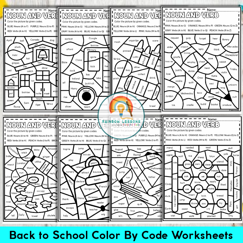 Back to School Color By Code | Back to School Coloring Page | Noun and ...
