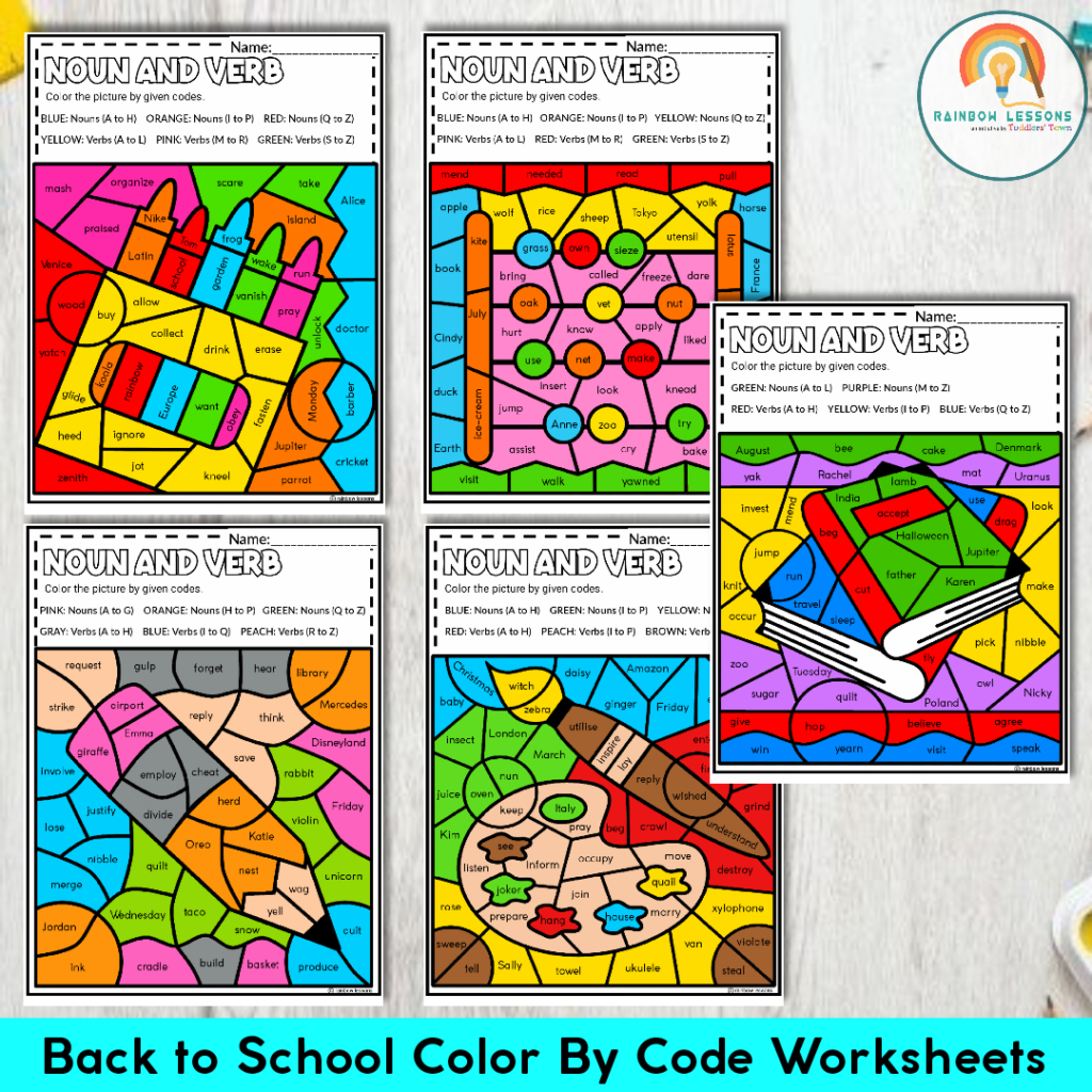 Back to School Color By Code | Back to School Coloring Page | Noun and ...