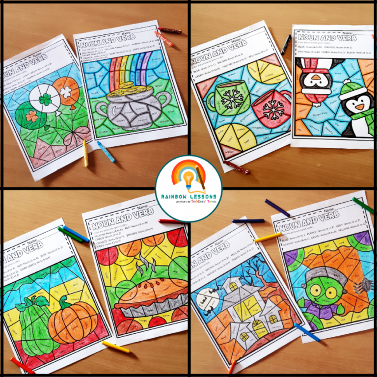 Nouns and Verbs Bundle | Color By Word Worksheets | Noun and Verb Sort ...