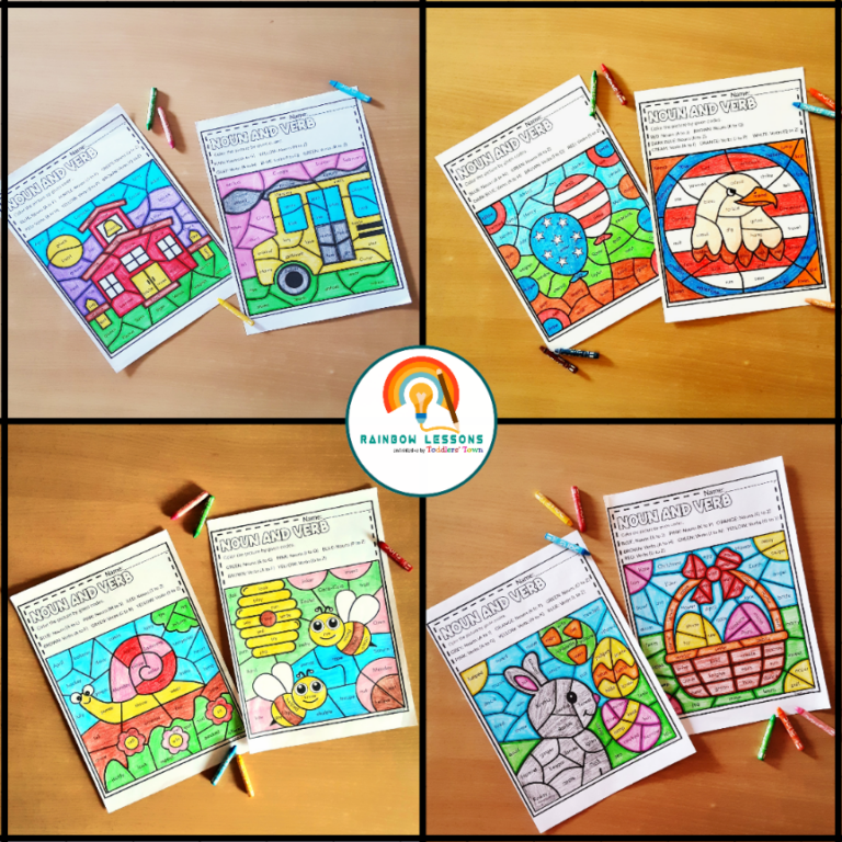 Nouns and Verbs Bundle | Color By Word Worksheets | Noun and Verb Sort ...