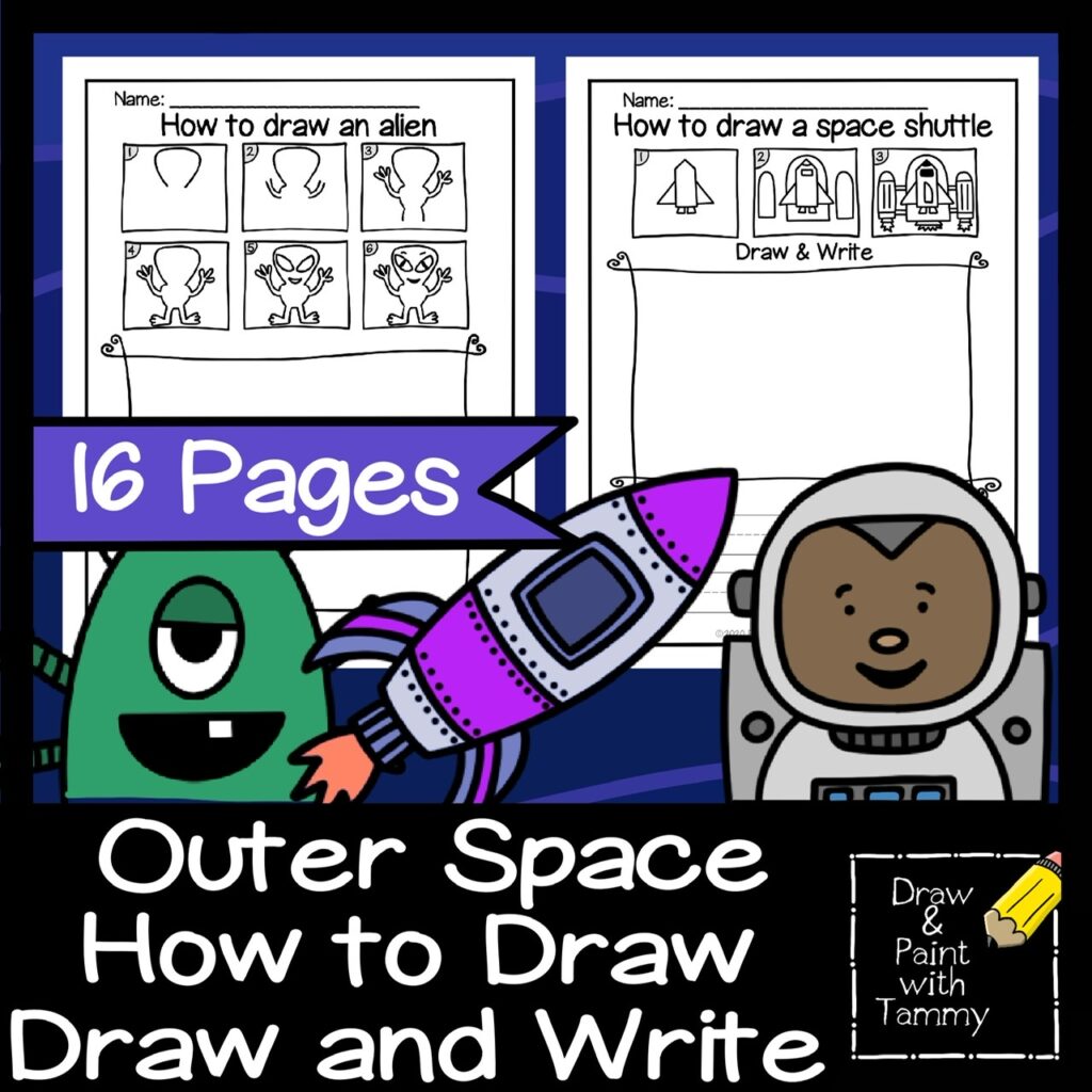 Directed drawings how to draw and write art pages Outer Space theme ...