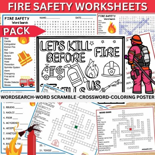 Fire Safety Worksheets,Quiz, Coloring Poster, Wordsearch...October ...