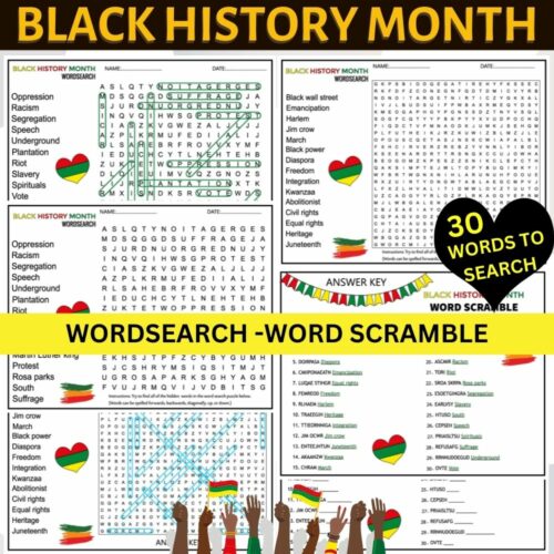Black History Month Activities Wordsearch and Word Scramble Worksheets ...