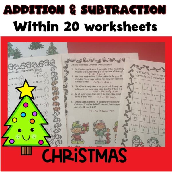 Christmas Addition and Subtraction within 20 Worksheets | Made By Teachers