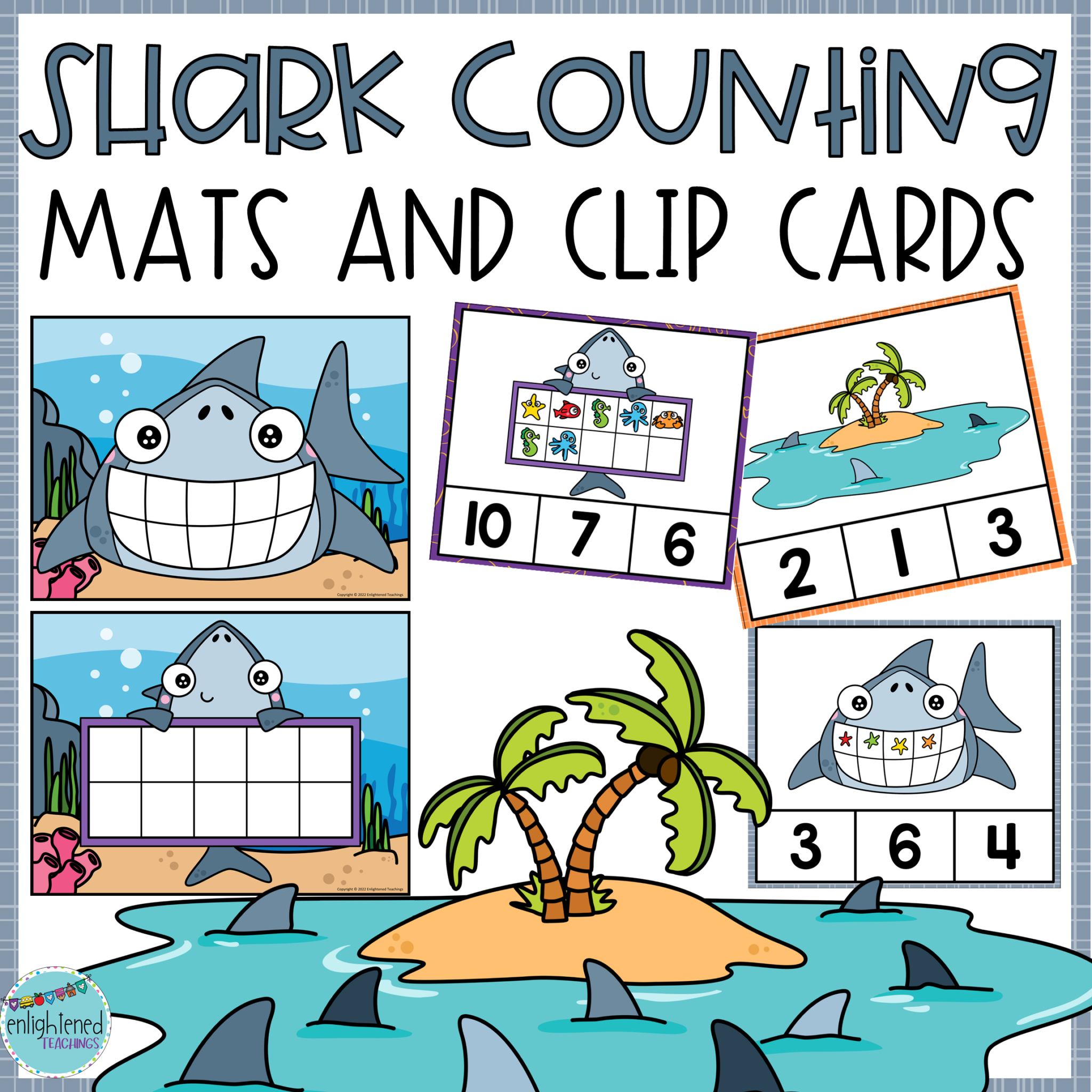 Counting to 10 Clip Cards Counting Mats Shark Ocean Counting Task Cards ...