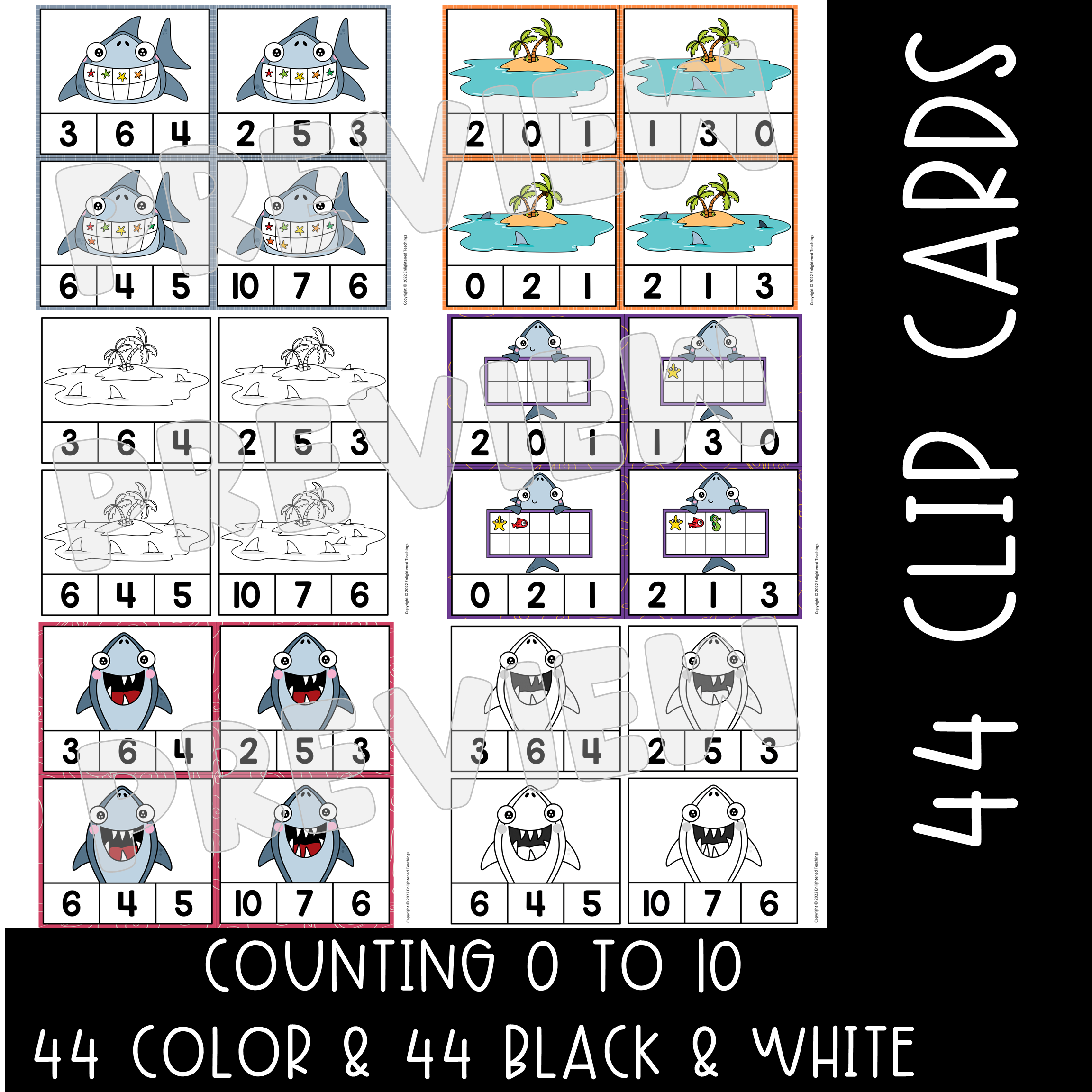 Counting to 10 Clip Cards Counting Mats Shark Ocean Counting Task Cards ...