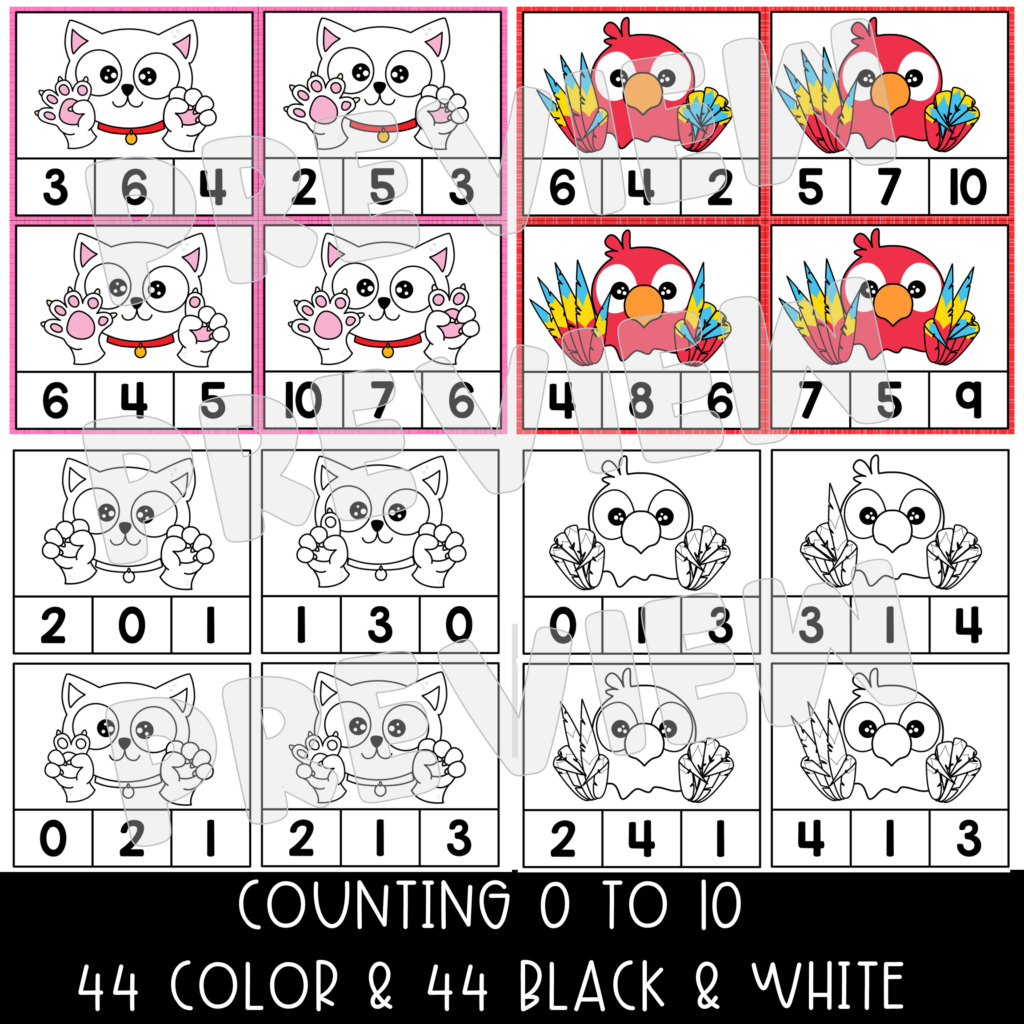 Counting to 10 Clip Cards Counting Paws, Claws and Feathers Counting ...