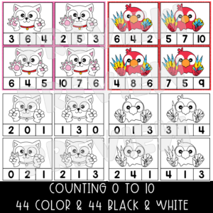 Counting to 10 Clip Cards Counting Paws, Claws and Feathers Counting ...