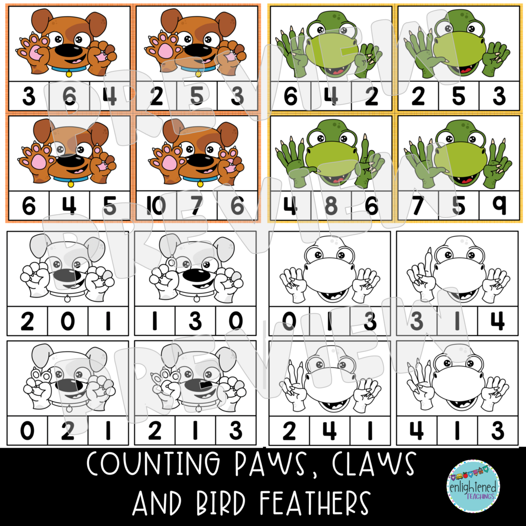 Counting to 10 Clip Cards Counting Paws, Claws and Feathers Counting ...