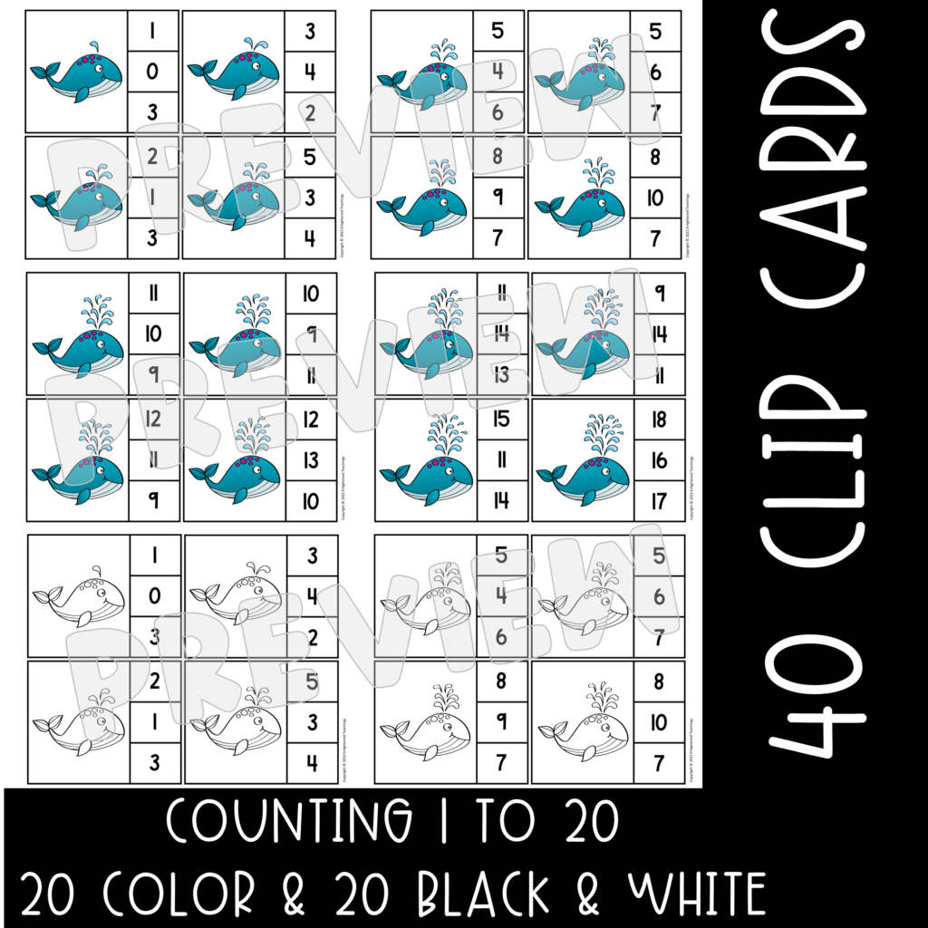 Whale Counting to 20 Clip Cards Counting Math Center Animal Counting ...