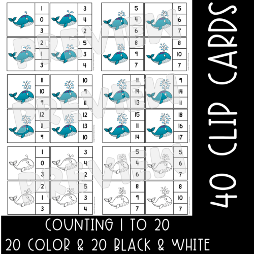 Whale Counting to 20 Clip Cards Counting Math Center Animal Counting ...