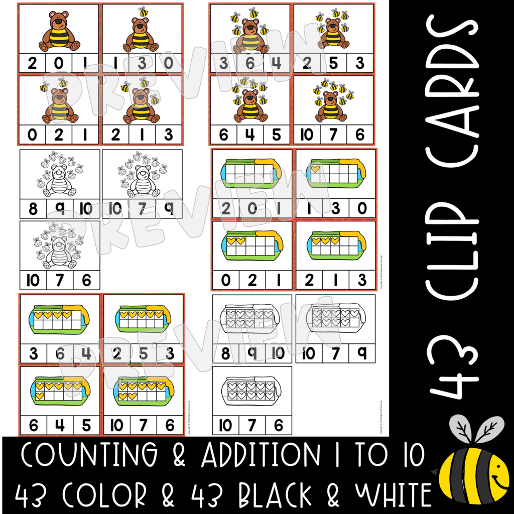 Honey Bear Counting to 10 & Addition to 10 Clip Cards Counting Task ...