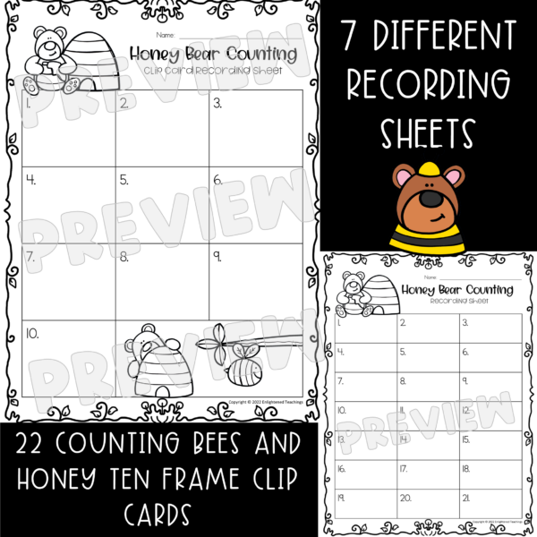 Honey Bear Counting to 10 & Addition to 10 Clip Cards Counting Task ...