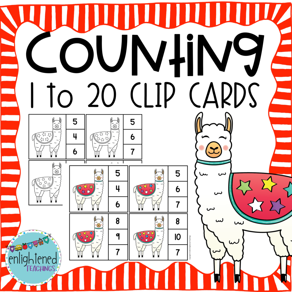 Llama Counting to 20 Clip Cards Counting Math Center Animal Counting ...