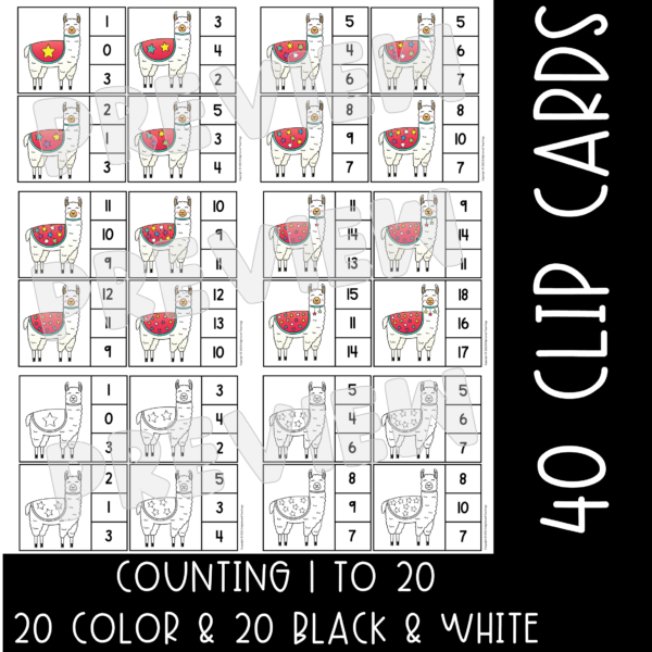 Llama Counting to 20 Clip Cards Counting Math Center Animal Counting ...