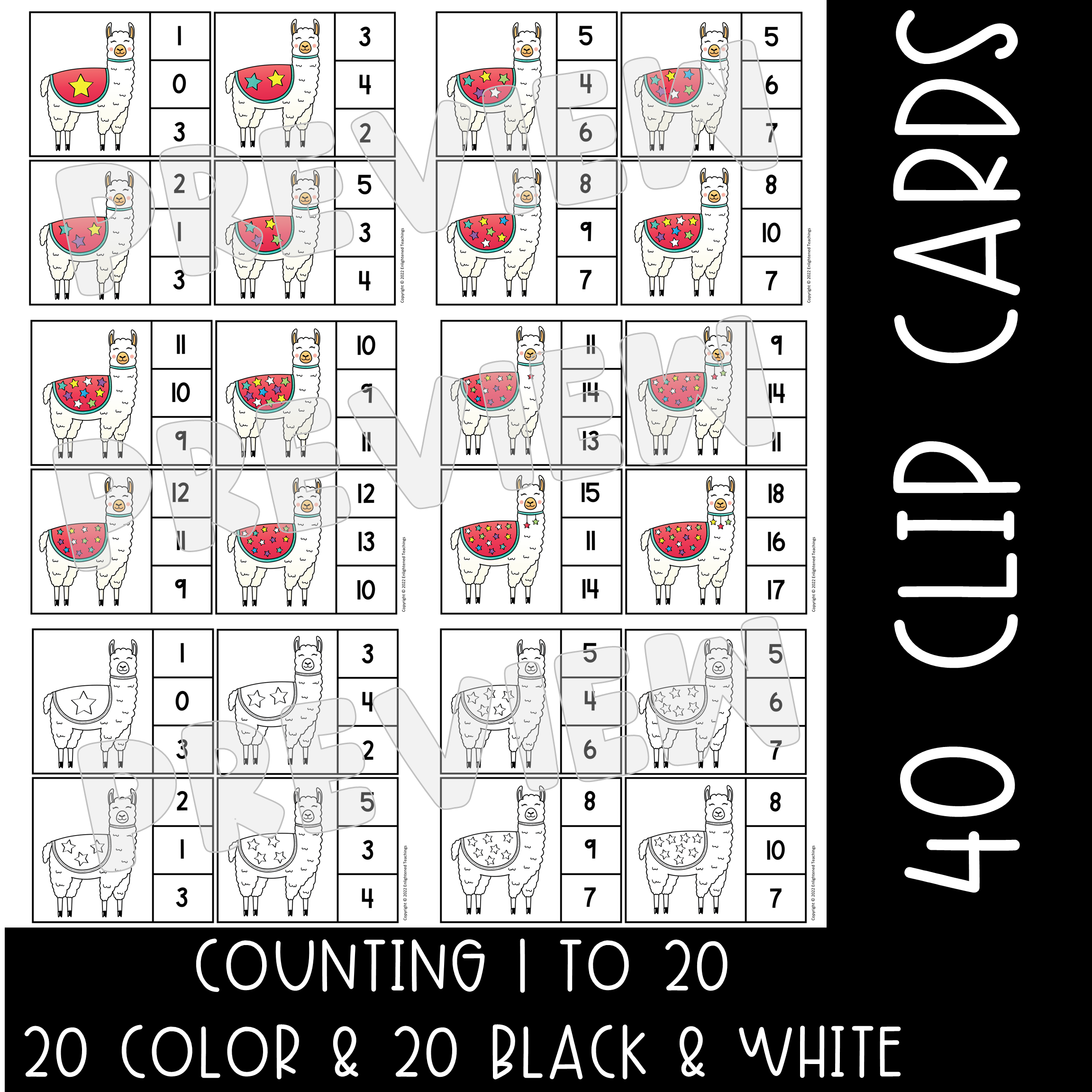 Llama Counting to 20 Clip Cards Counting Math Center Animal Counting ...