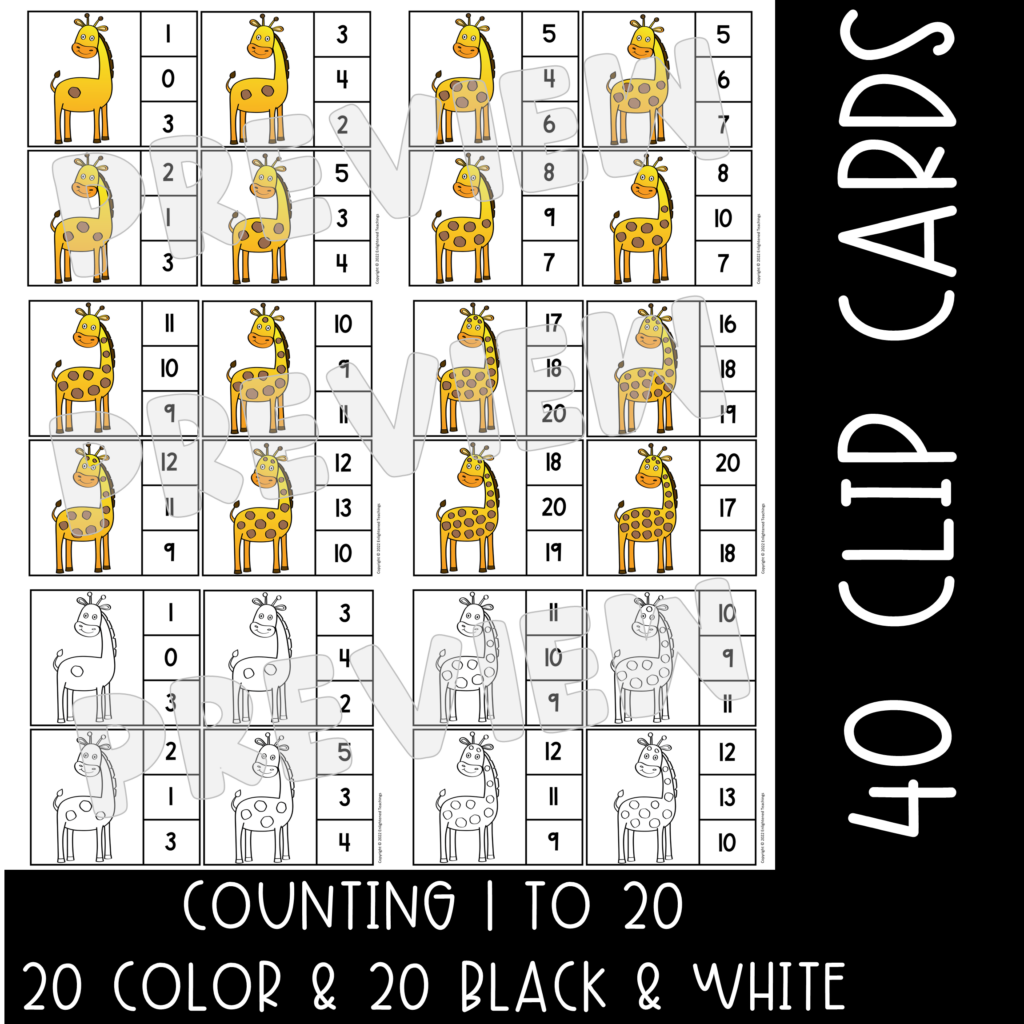 Giraffe Counting to 20 Clip Cards Counting Math Center Counting Task ...