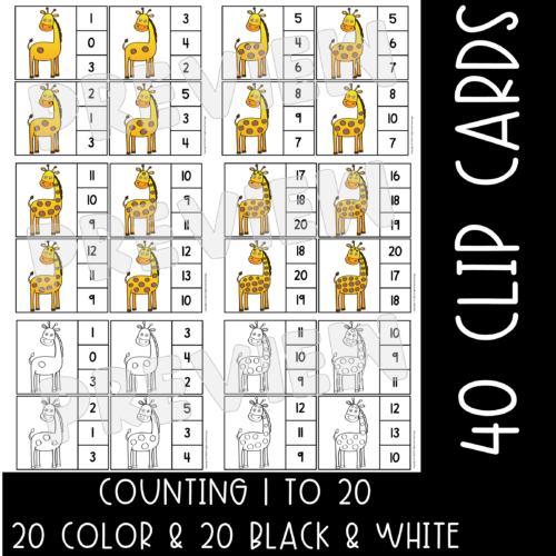 Giraffe Counting to 20 Clip Cards Counting Math Center Counting Task ...