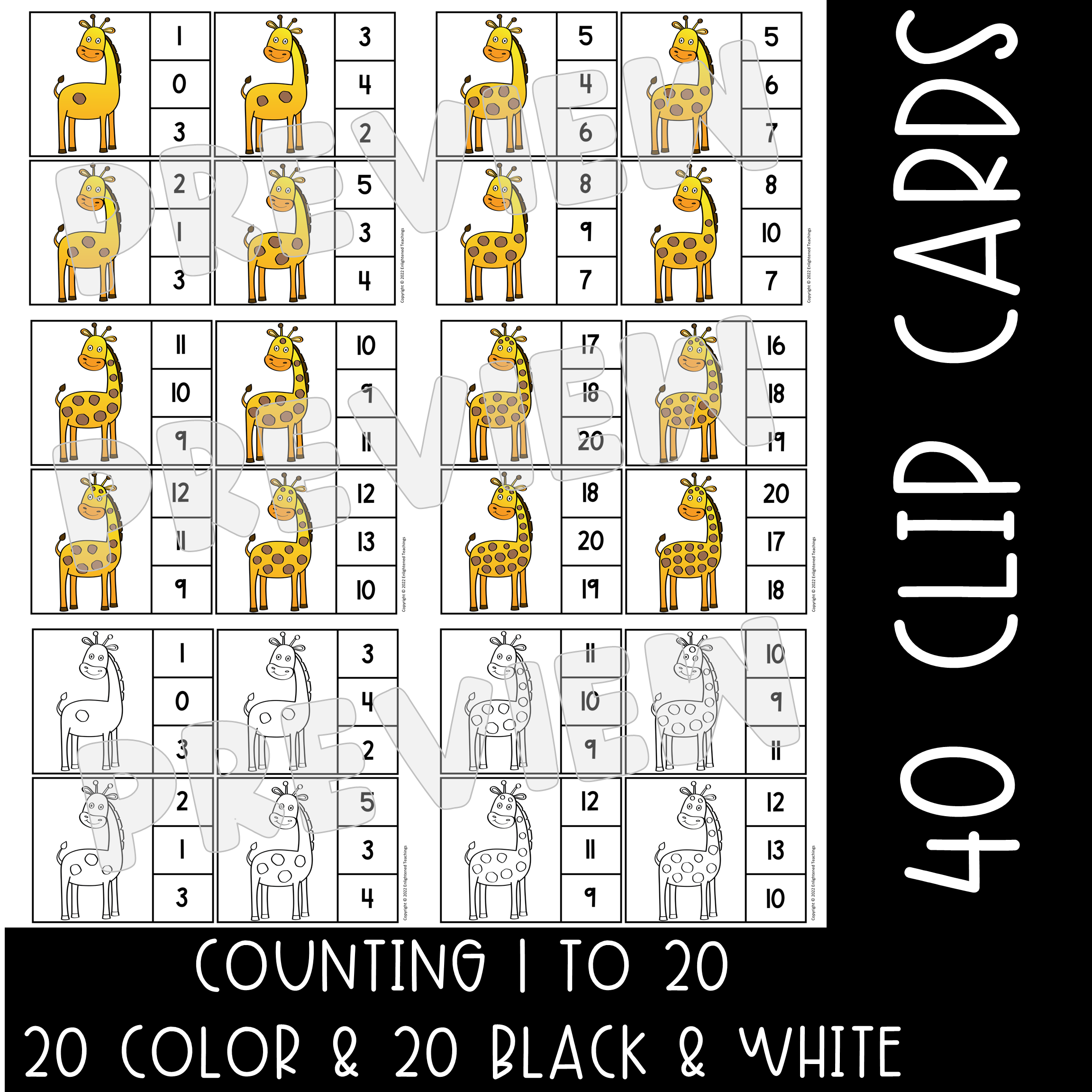 Giraffe Counting to 20 Clip Cards Counting Math Center Counting Task ...