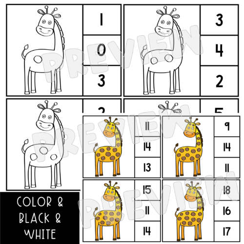 Giraffe Counting to 20 Clip Cards Counting Math Center Counting Task ...