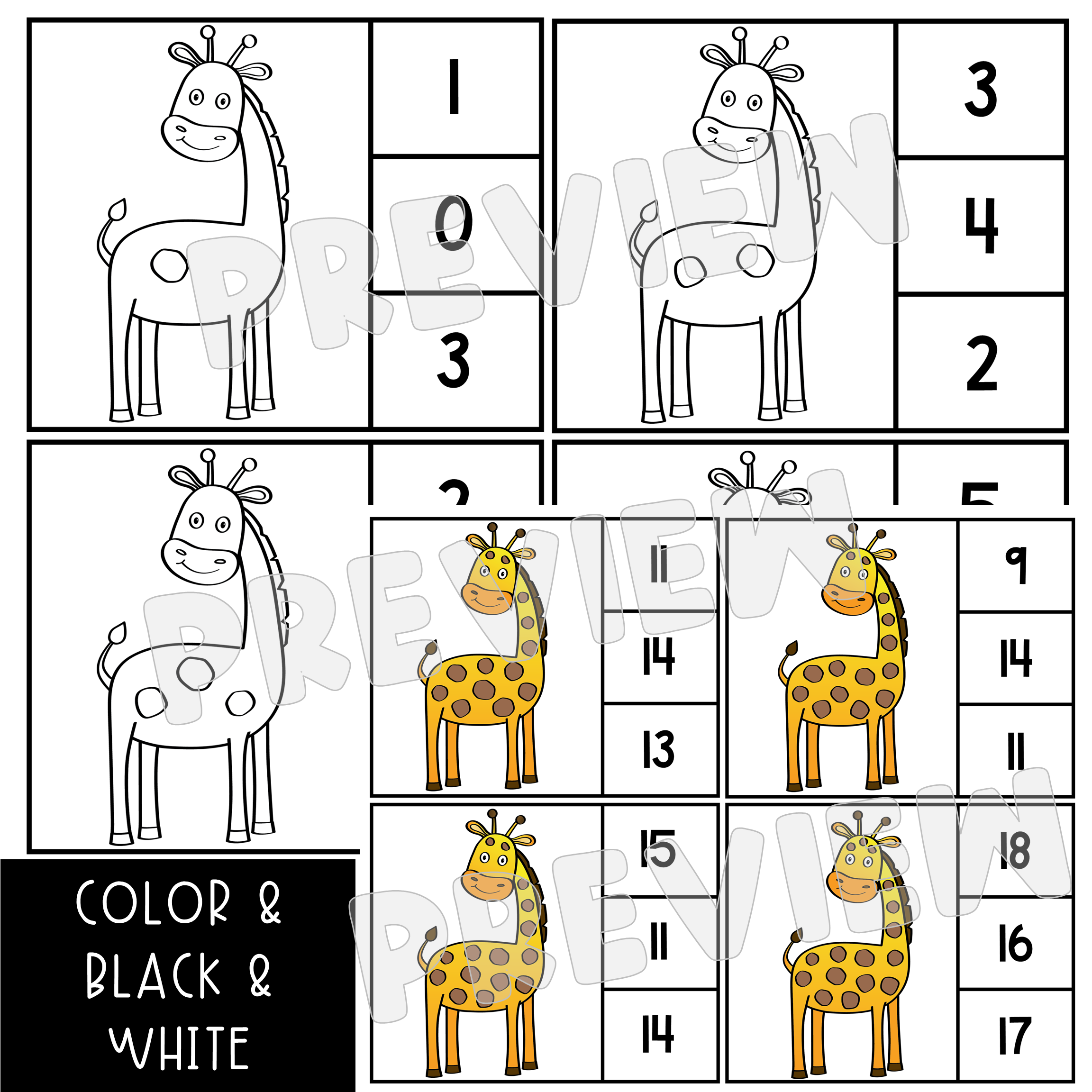 Giraffe Counting to 20 Clip Cards Counting Math Center Counting Task ...