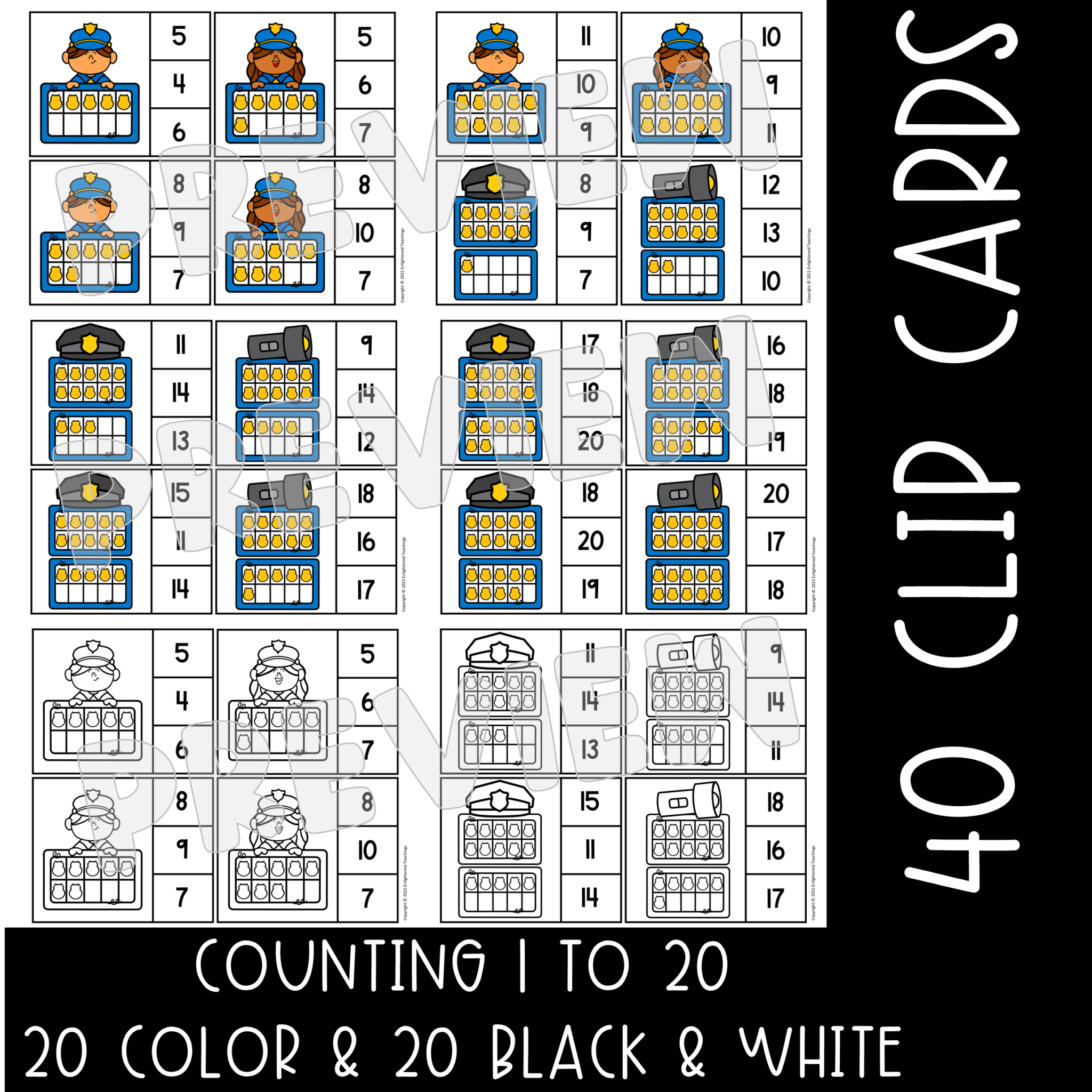 Counting Ten Frames Clip Cards Community Helpers Math Unit Ten Frames ...