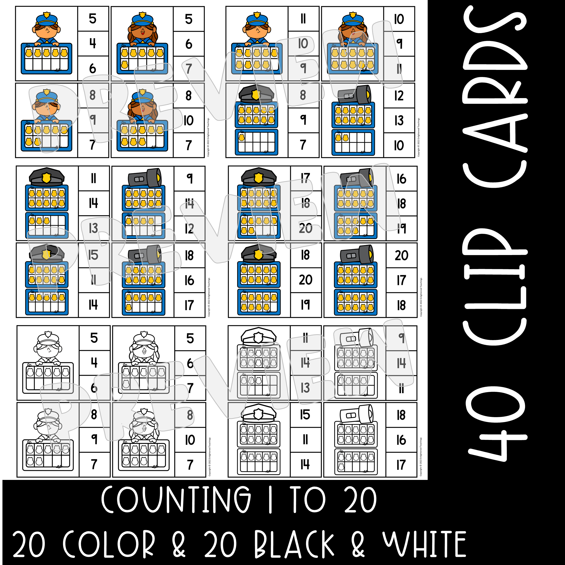 Counting Ten Frames Clip Cards Community Helpers Math Unit Ten Frames ...
