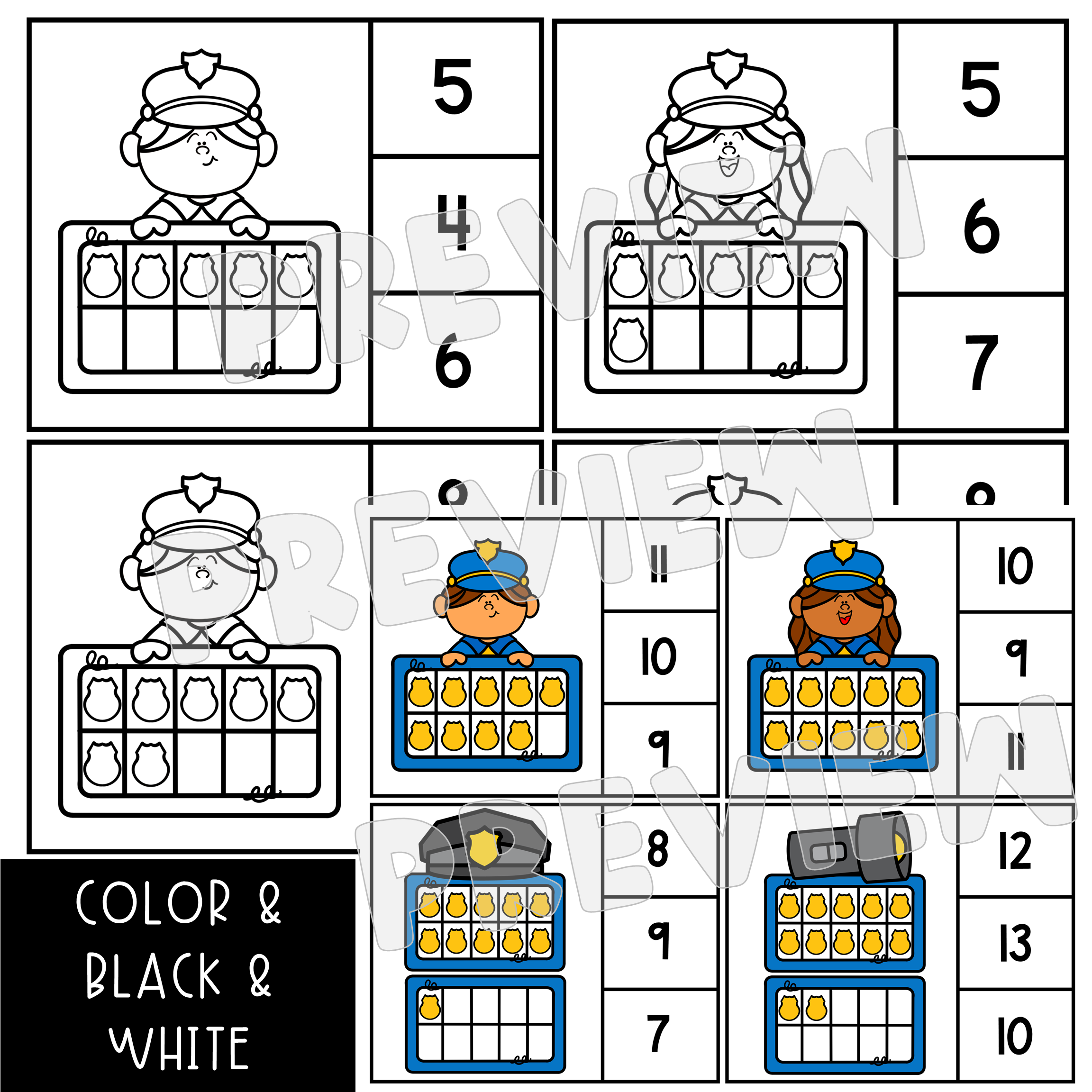 Counting Ten Frames Clip Cards Community Helpers Math Unit Ten Frames ...