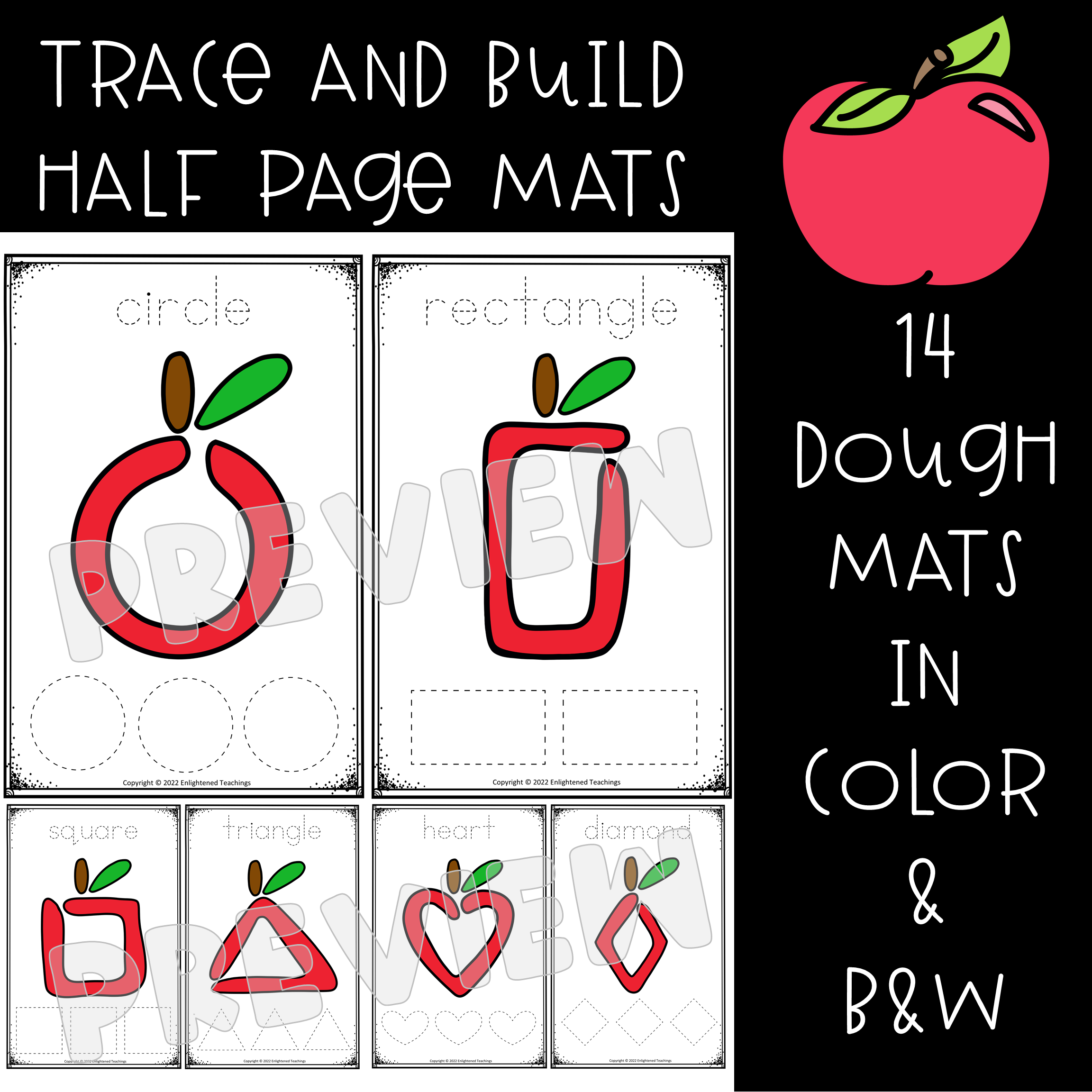 2D Apple Shape Dough Mats Fine Motor Skills | Made By Teachers