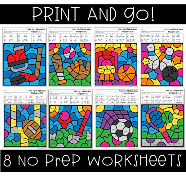 Sports Multiplication Color by Code Number NO PREP Coloring Worksheets ...