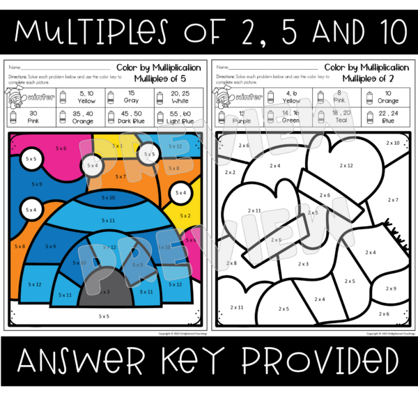 Winter Multiplication Color by Code Number NO PREP Coloring Worksheets ...