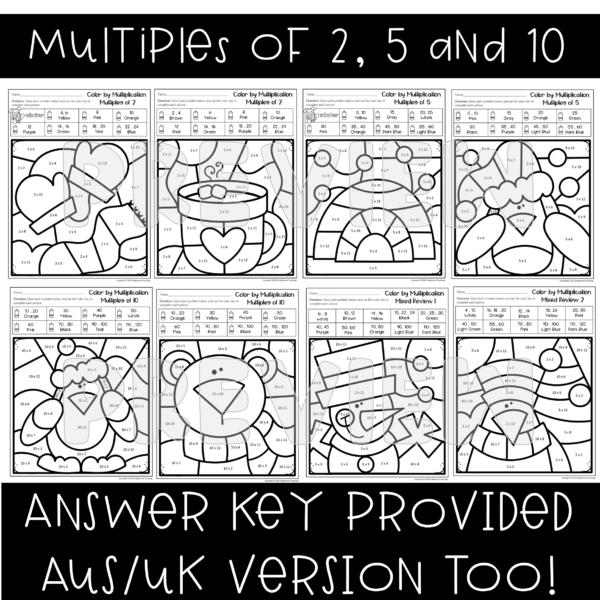 Winter Multiplication Color by Code Number NO PREP Coloring Worksheets ...