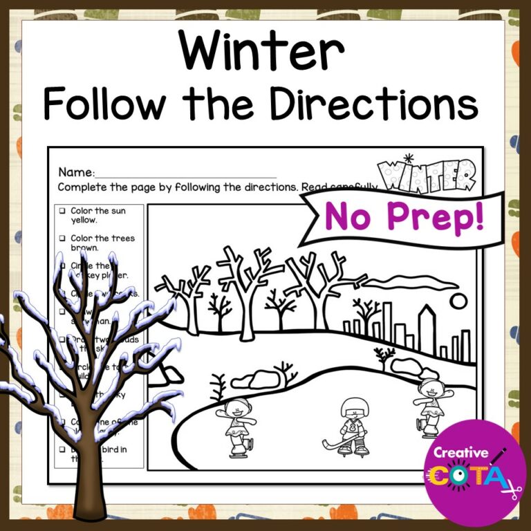 Winter Following Directions Coloring Activity for Listening Skills ...