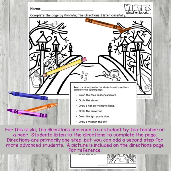 Winter Following Directions Coloring Activity for Listening Skills ...