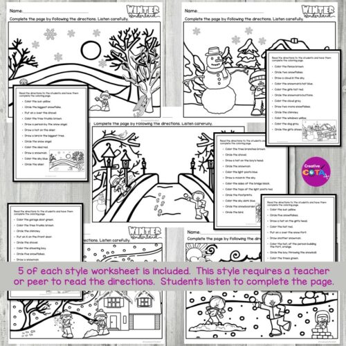 Winter Following Directions Coloring Activity for Listening Skills ...