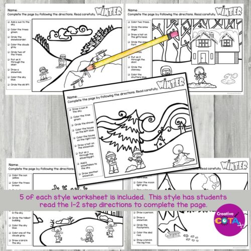 Winter Following Directions Coloring Activity for Listening Skills ...