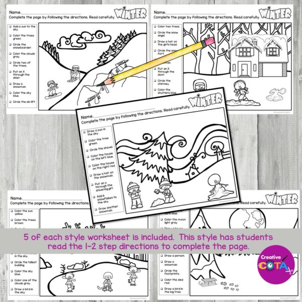 Winter Following Directions Coloring Activity for Listening Skills ...