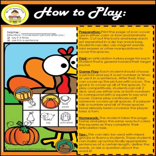Thanksgiving Speech Therapy Articulation Activity | Made By Teachers