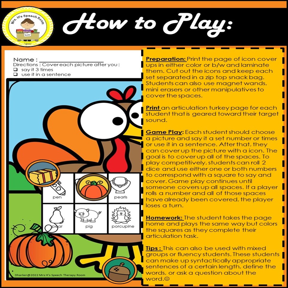 Thanksgiving Speech Therapy Articulation Activity | Made By Teachers