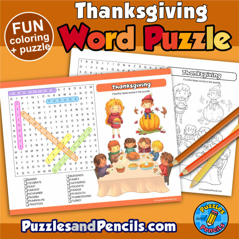 Thanksgiving Word Search Puzzle Activity Page with Coloring | Made By ...