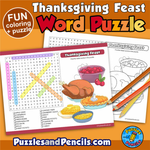 Thanksgiving Feast Word Search Puzzle Activity Page with Coloring ...