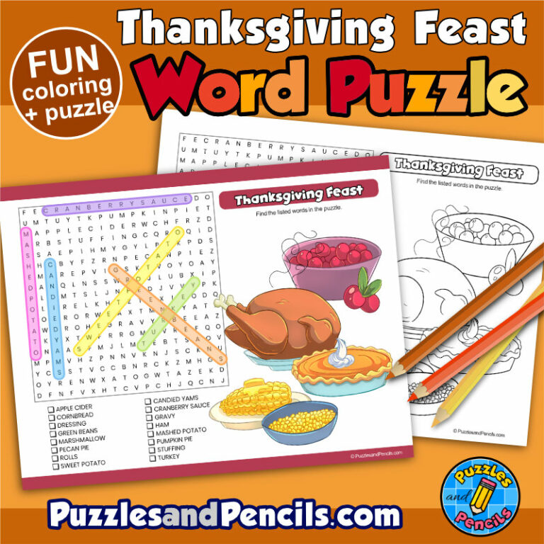 Thanksgiving Feast Word Search Puzzle Activity Page with Coloring ...