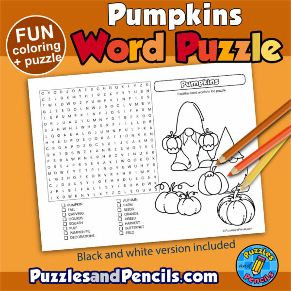 Pumpkin Word Search Puzzle Activity Page with Coloring | Made By Teachers