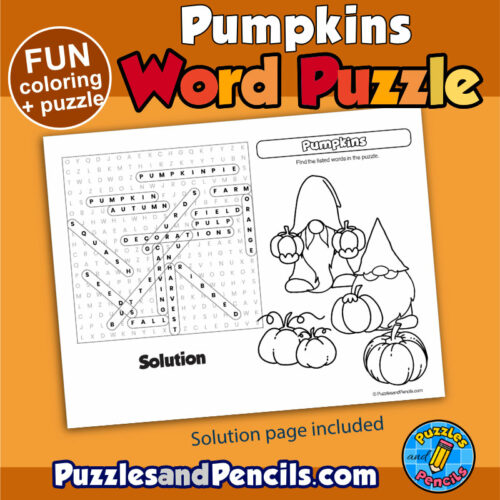 Pumpkin Word Search Puzzle Activity Page with Coloring | Made By Teachers